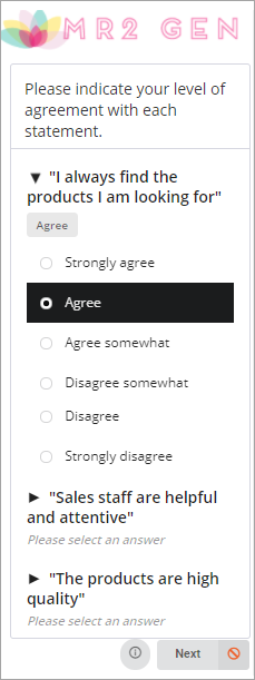 Single Choice Grid questions – Alida Help Center
